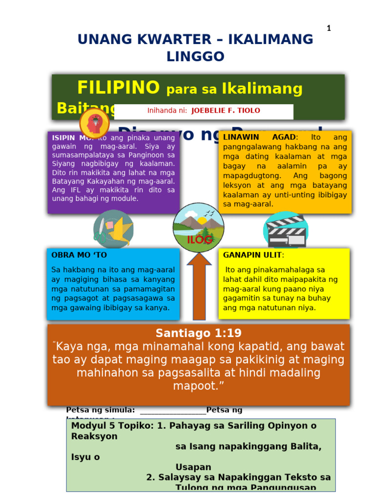 Filipino 5 1st Qr. Module 5. Moodle | PDF