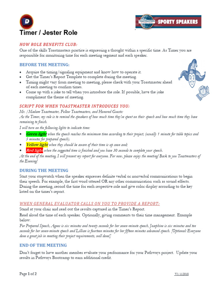 Sporty Speakers Timer Role Script Template 2018 | PDF | Linguistics ...
