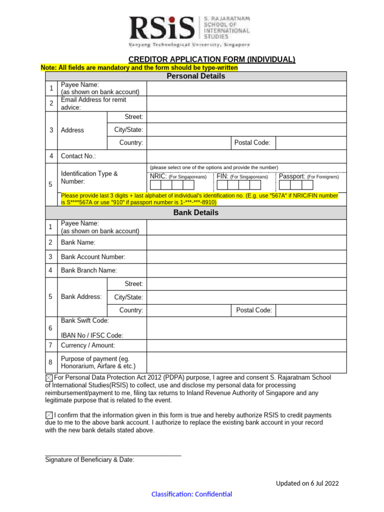 Creditor Application Form-Individual (New) | PDF