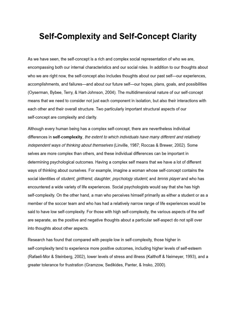 Self-Complexity and Self-Concept Clarity | PDF | Self Concept | Self Esteem