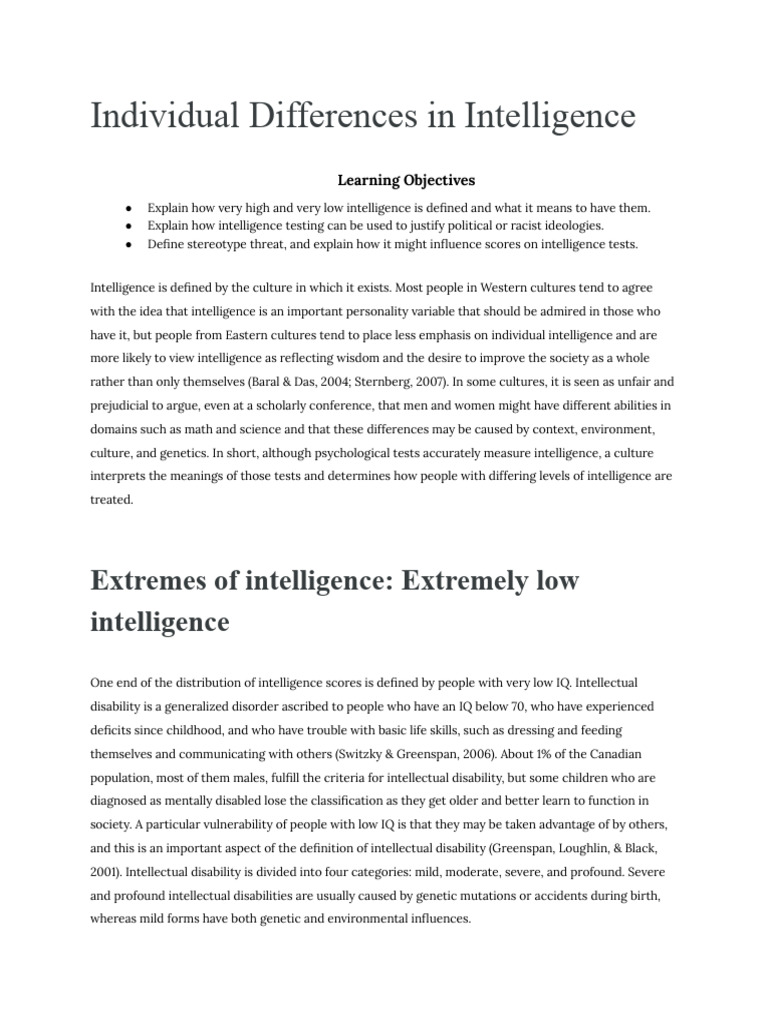 Individual Differences in Intelligence | PDF | Stereotypes ...
