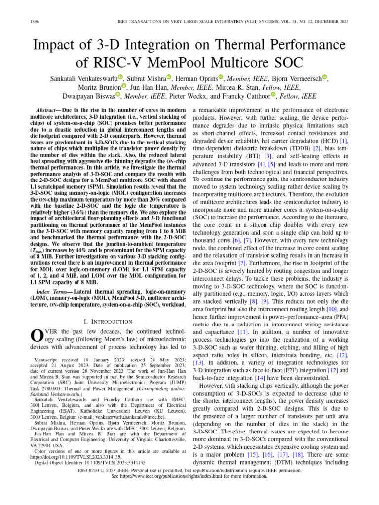 Impact of 3-D Integration On Thermal Performance of RISC-V MemPool Multicore SOC | PDF | System ...