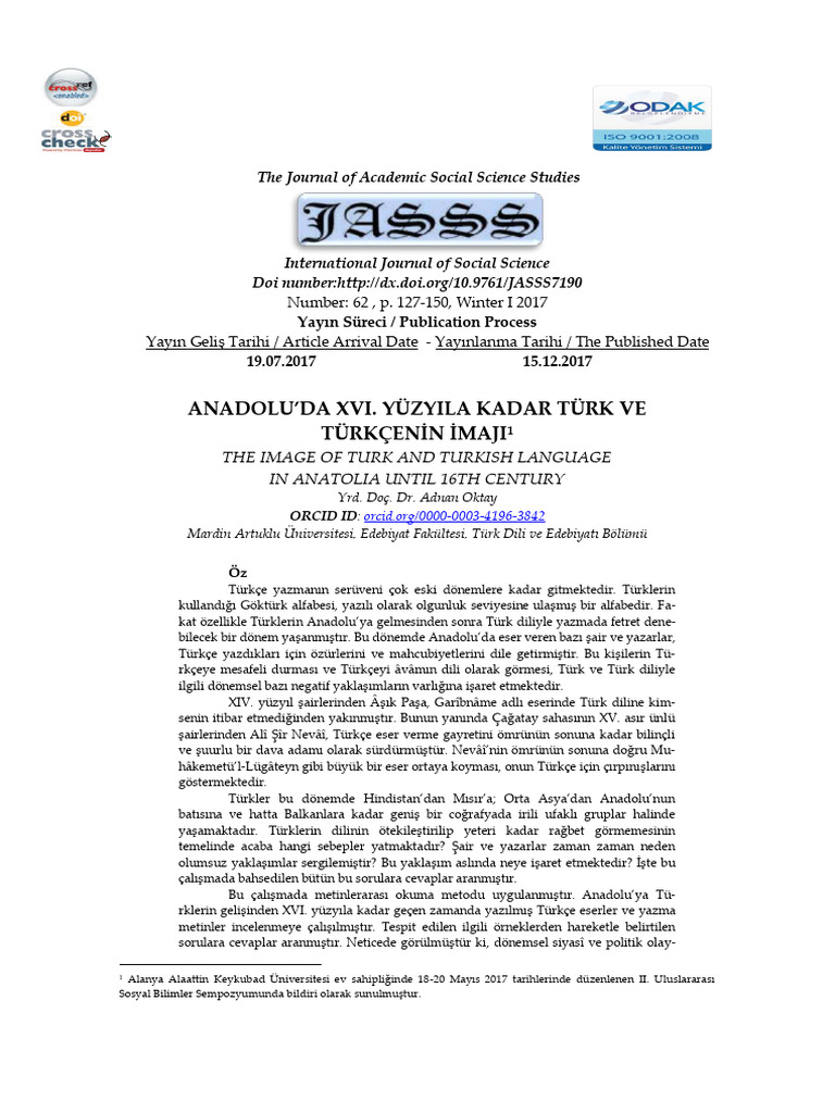 AnadoluDa XVI Asra Kadar Turk Ve Turkce | PDF