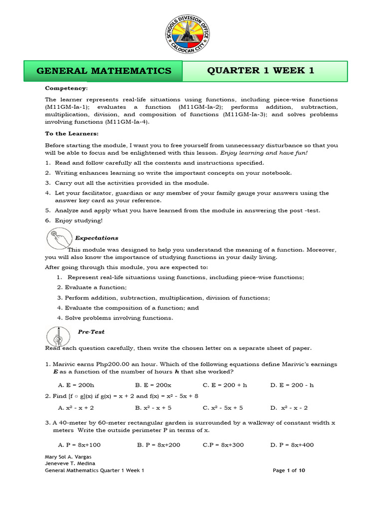 General Mathematics Week 1 | PDF | Function (Mathematics) | Mathematics