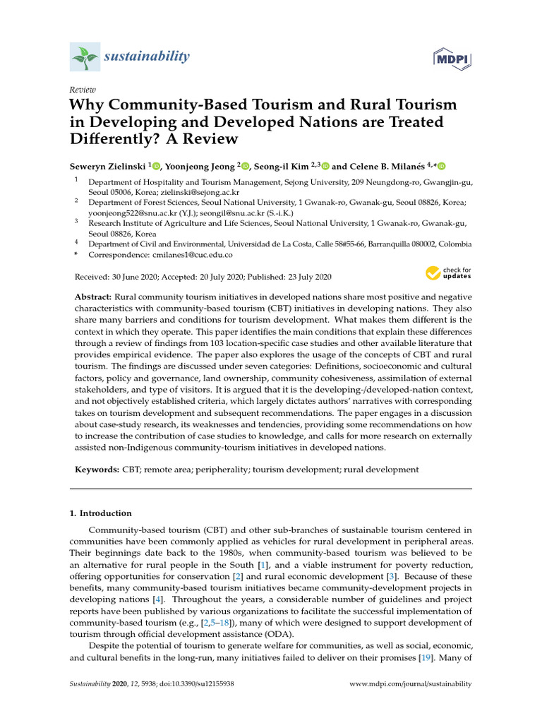 Why Community - Based Tourism and Rural Tourism in Developing and ...