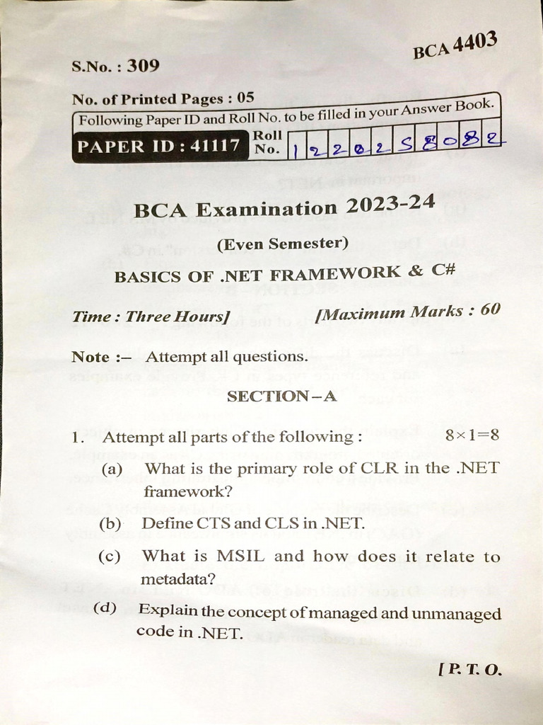 Bbdu - Basics of Dot Net Framework and C Sharp - 2023 - Semester - Basics of Dot Net Framework ...