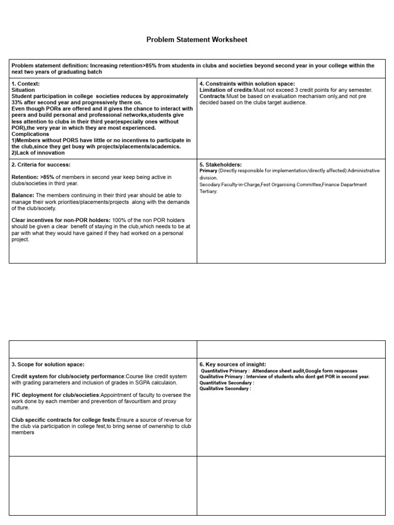 Problem Statement Worksheet Parthib - 816187 - Template | PDF