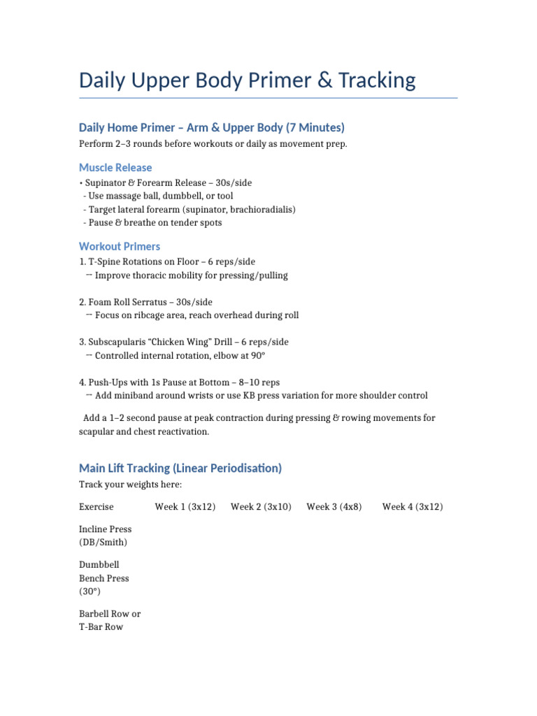 Daily Upper Body Primer and Tracking | PDF