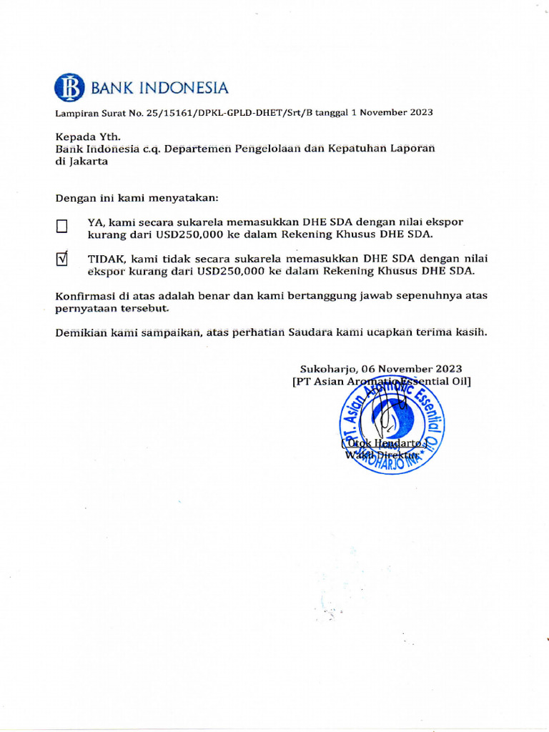 Surat Pernyataan DHE SDA | PDF