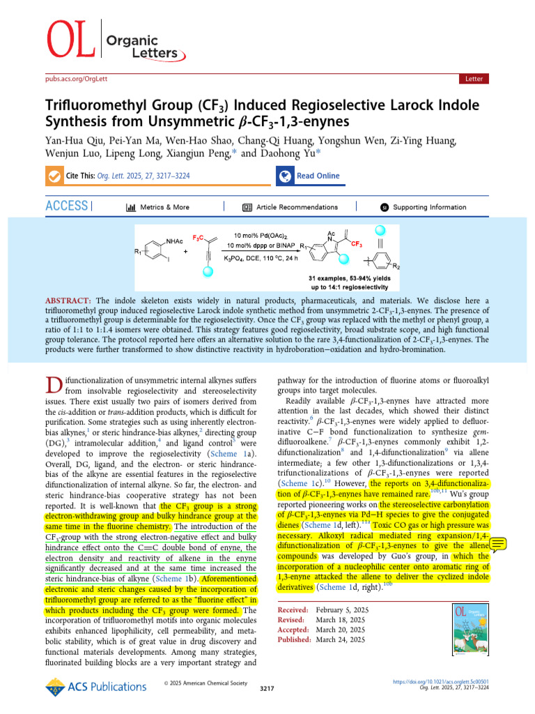 Qiu Et Al 2025 Trifluoromethyl Group (Cf3) Induced Regioselective ...