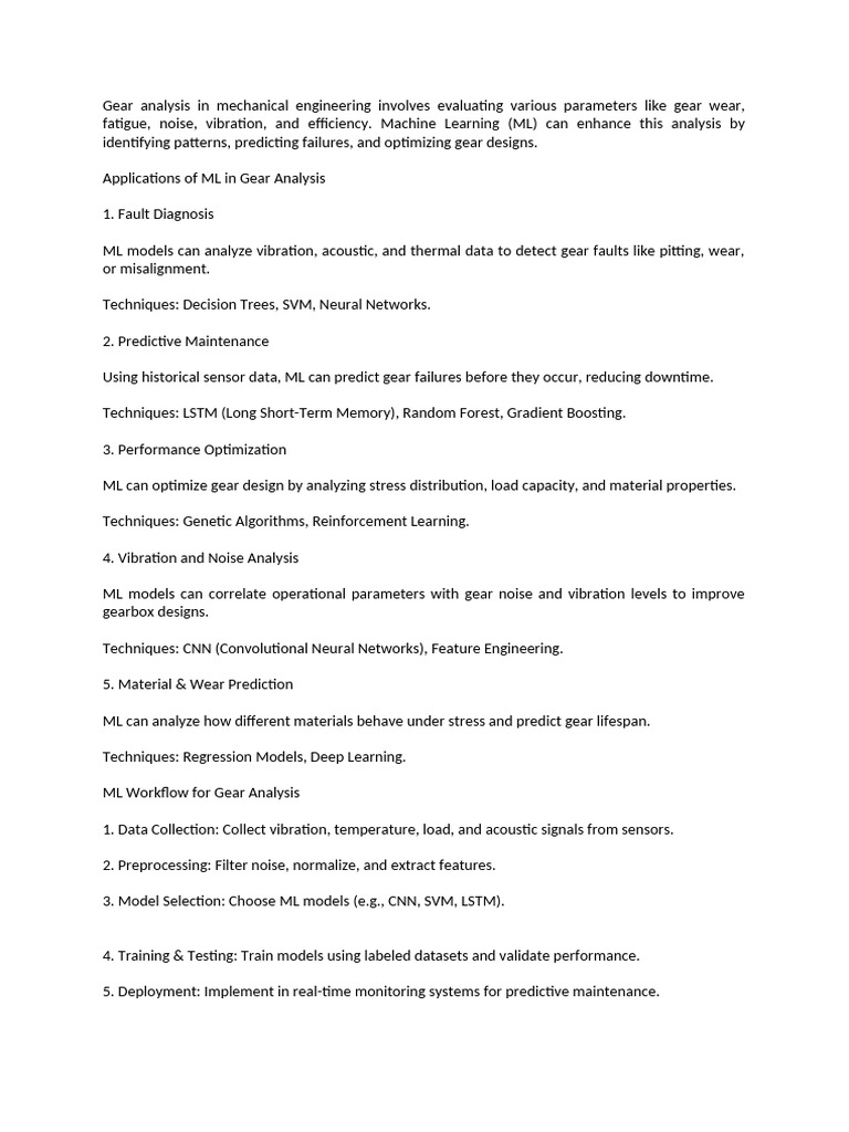 Machine Learning in Gear Analysis | PDF