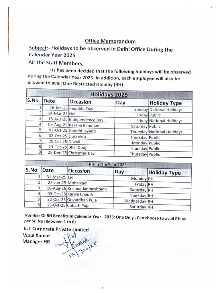 List of Holiday - 2025 | PDF