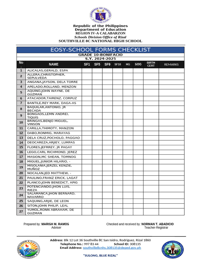 Eosy SF Checklist | PDF