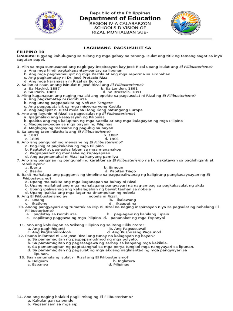 Lagumang Pagsusulit 4th | PDF