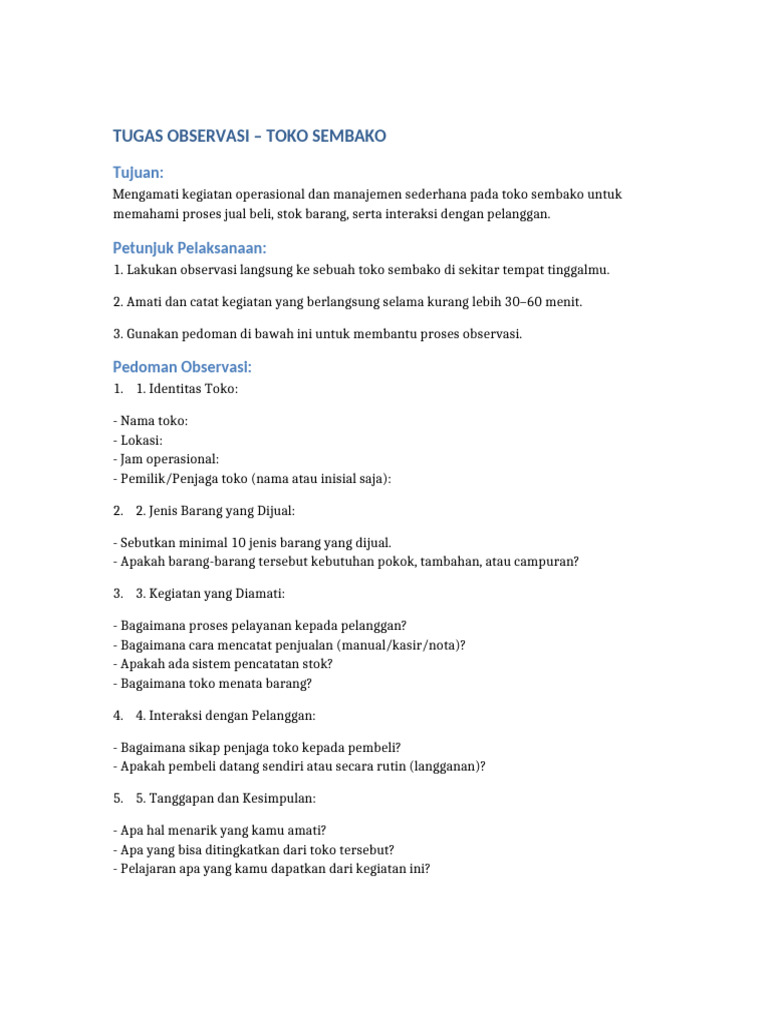 Tugas Observasi Toko Sembako | PDF