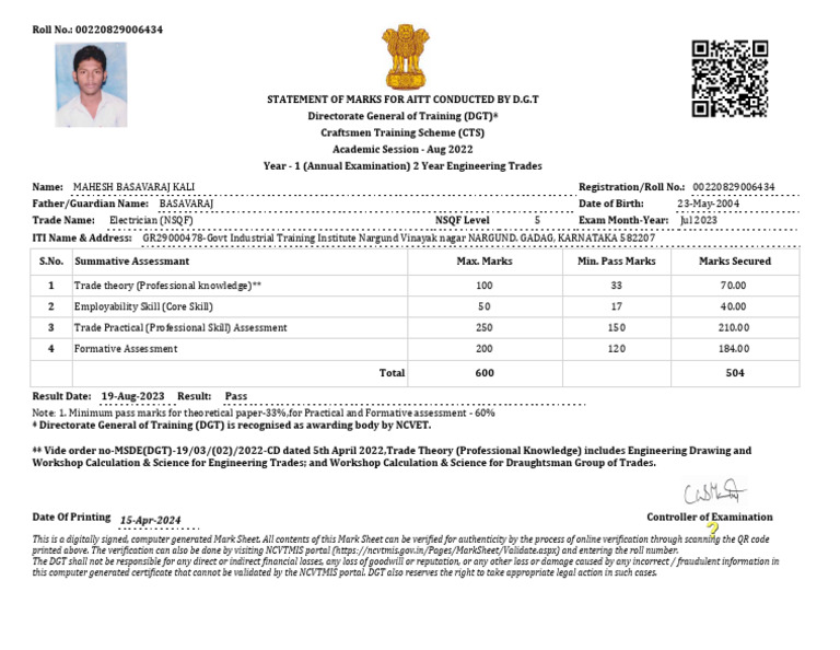 Marksheet R220829006434 1 | PDF