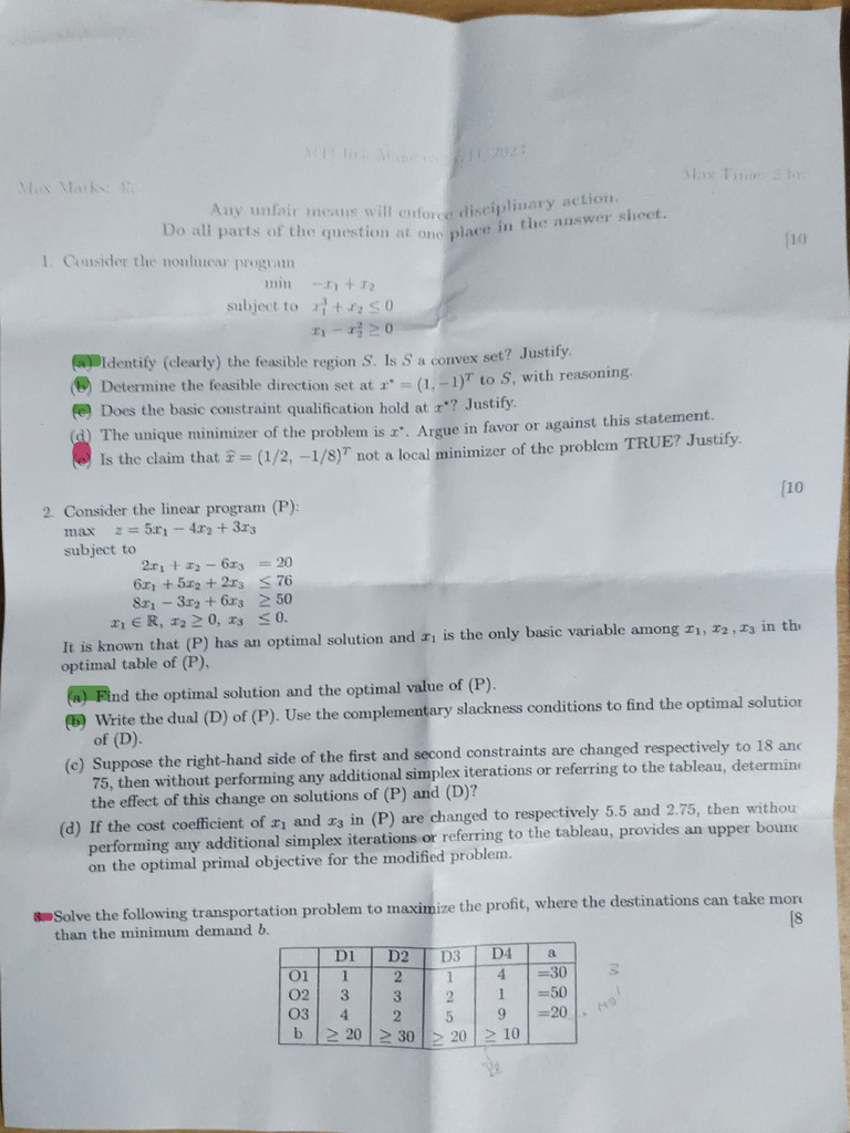 MTL103 Major 2022-23 Sem1 | PDF | Linear Programming | Theoretical ...
