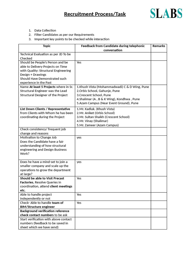 Recruitment Process for Structural Engineer | PDF