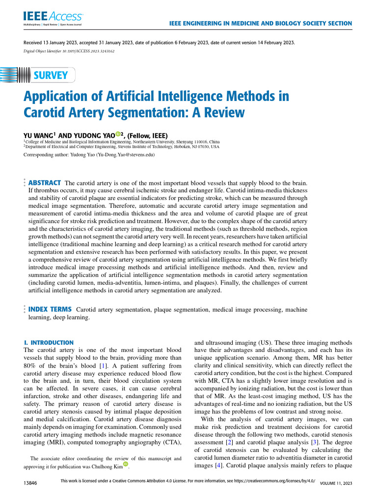 Application Of Artificial Intelligence Methods In Carotid Artery Segmentation A Review Pdf