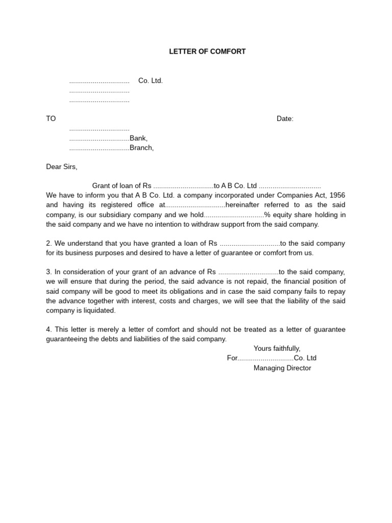 Letter of Comfort | PDF
