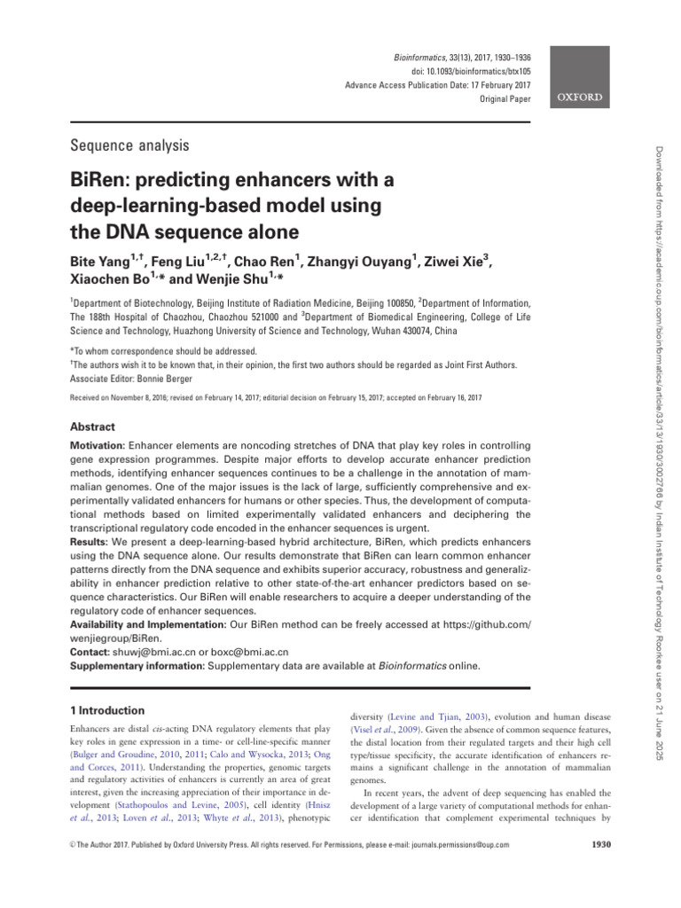 BiRen Predicting Enhancers With A | PDF | Receiver Operating Characteristic | Dna Sequencing