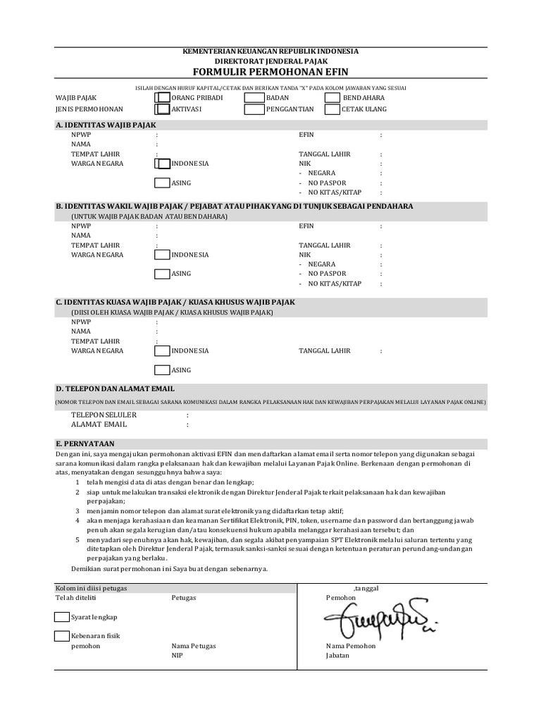 Form Permohonan Efin (Tria Ayudiarini) | PDF