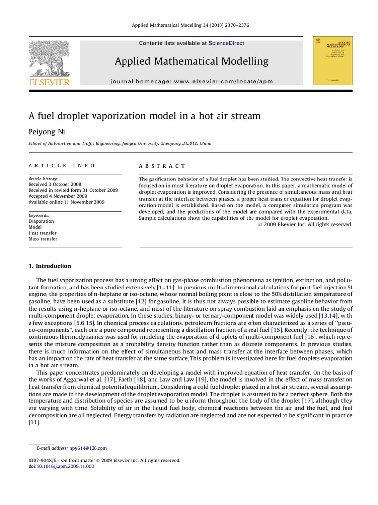 A Fuel Droplet Vaporization Model in A Hot Air Stream | PDF ...