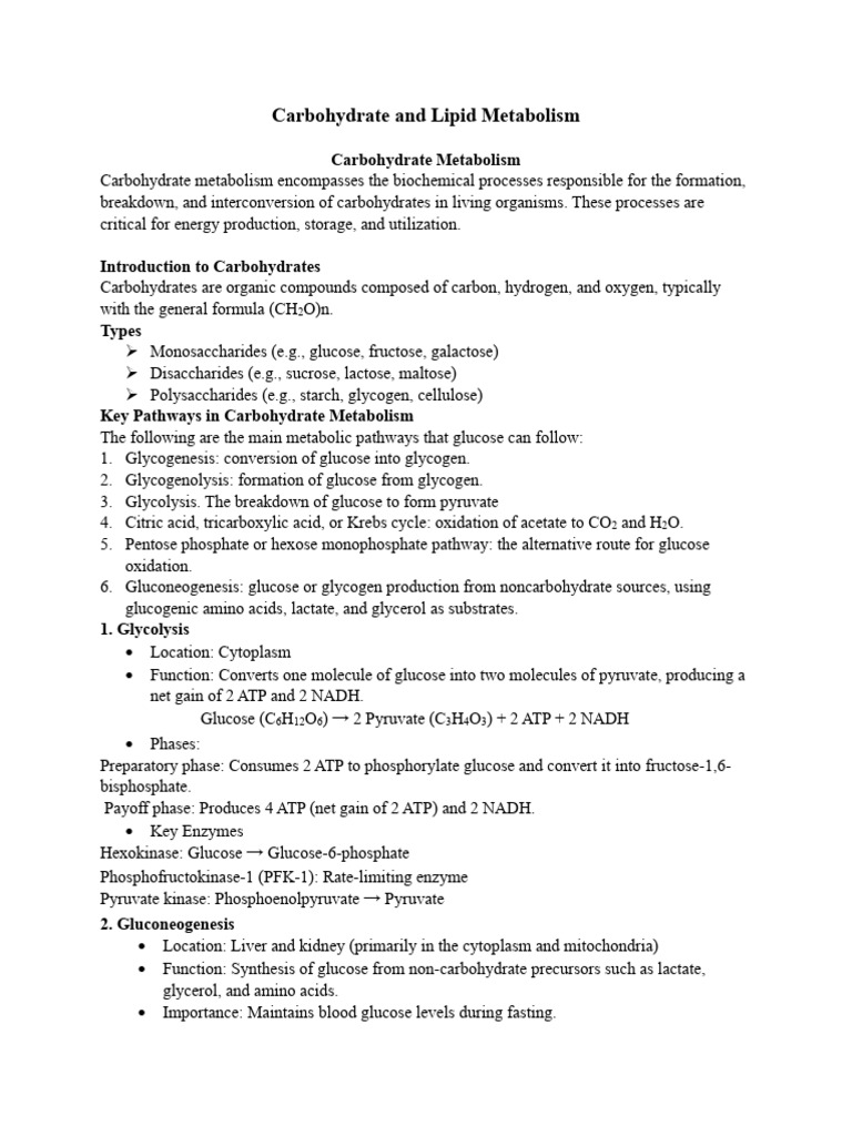 Carbohydrate and Lipid Metabolism | PDF | Diet & Nutrition | Chemistry