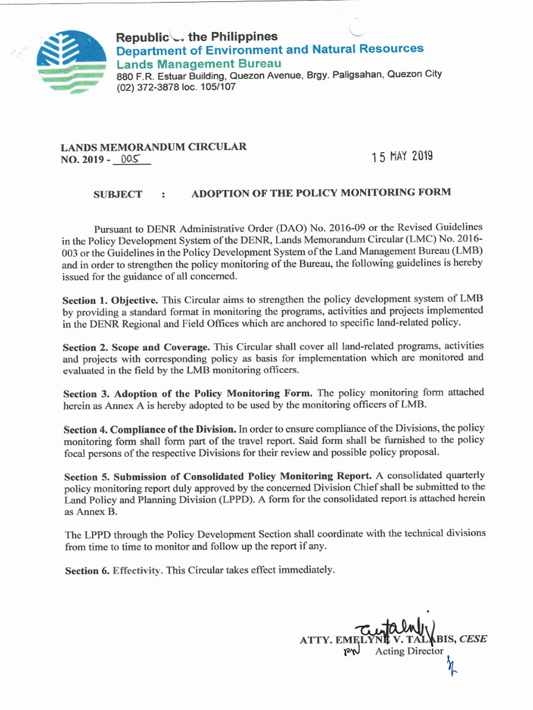 LMC 2019-005 Re Adoption of Policy Monitoring Form | PDF