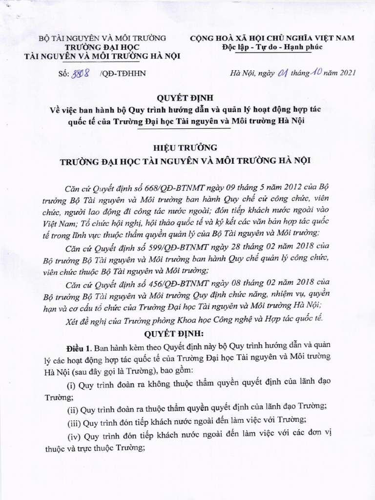 ĐH Tài Nguyên Môi Trư NG - Quy Trinh Huong Dan HTQT | PDF