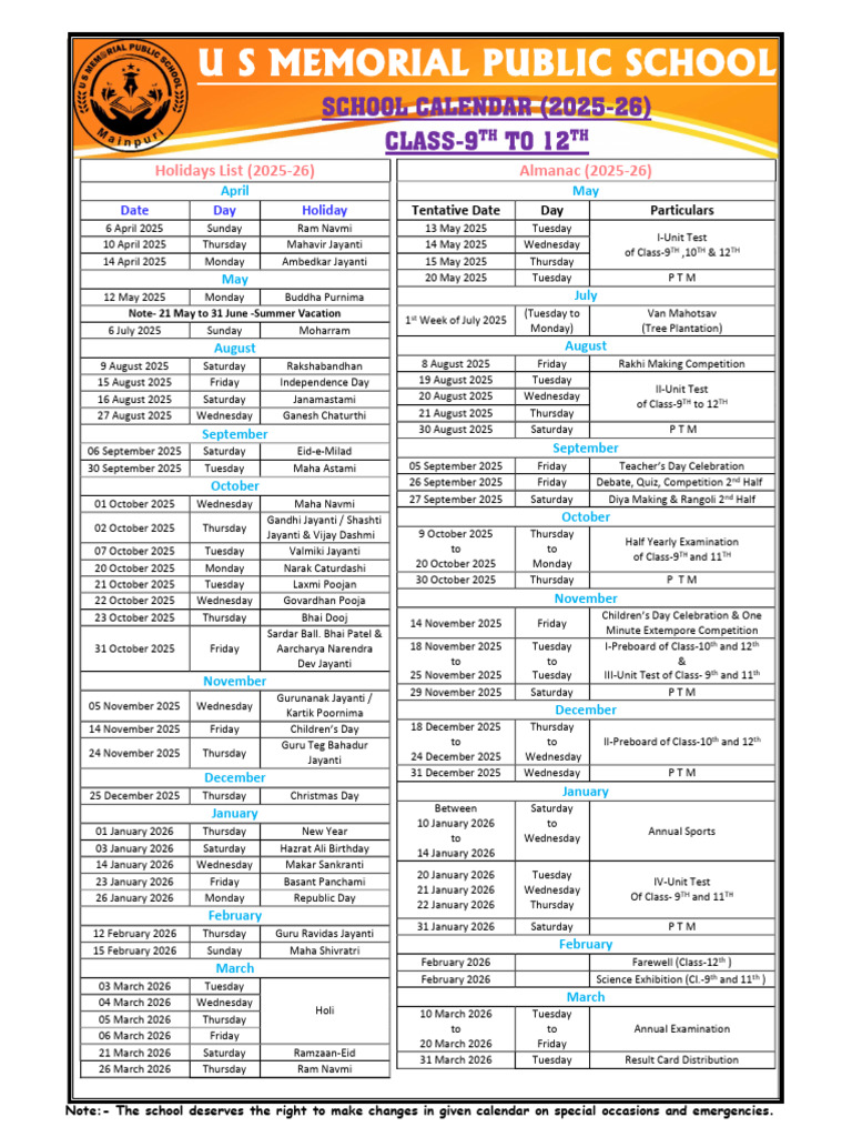 Us School Calendar 9TH To 12TH | PDF | Religious Holidays | Religious ...