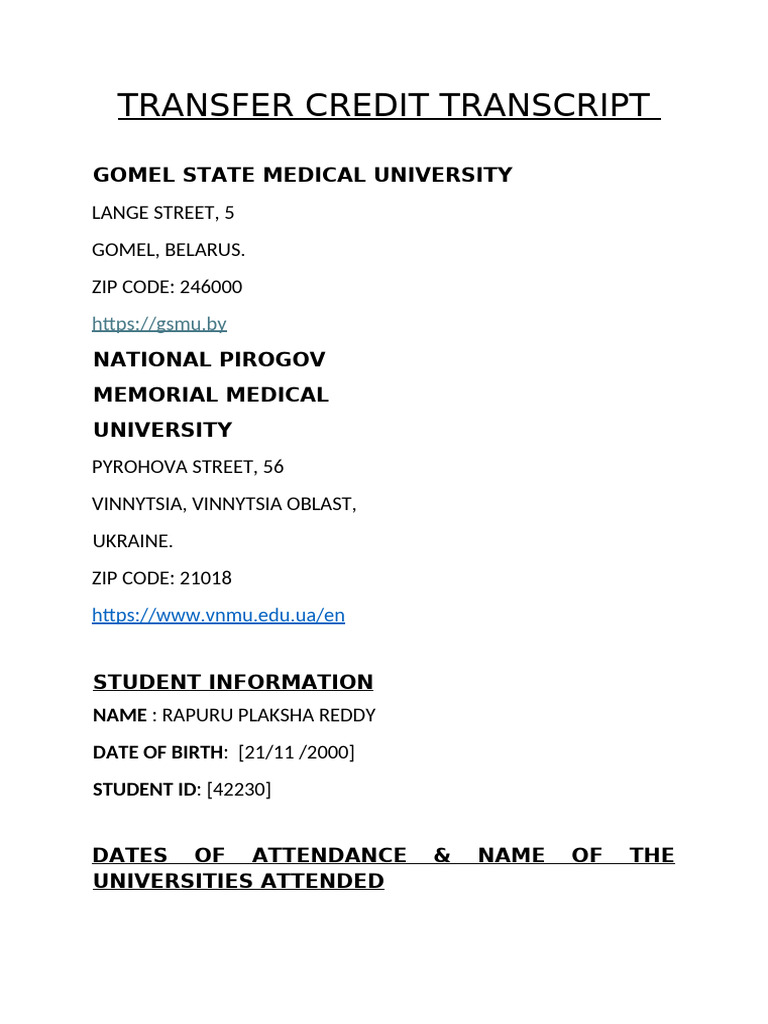 Transcript To Document Transferred Credits | PDF | Medicine | Medical School