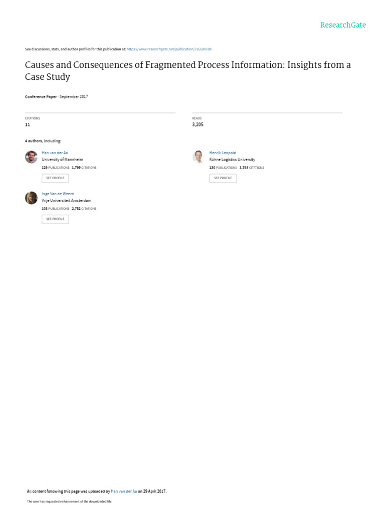 Causes and Consequences of Fragmented Process Information: Insights From A Case Study | PDF ...