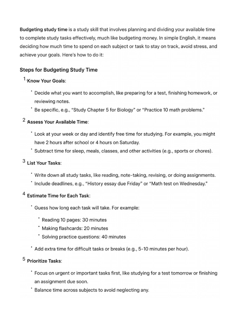 Budgeting Study Time | PDF