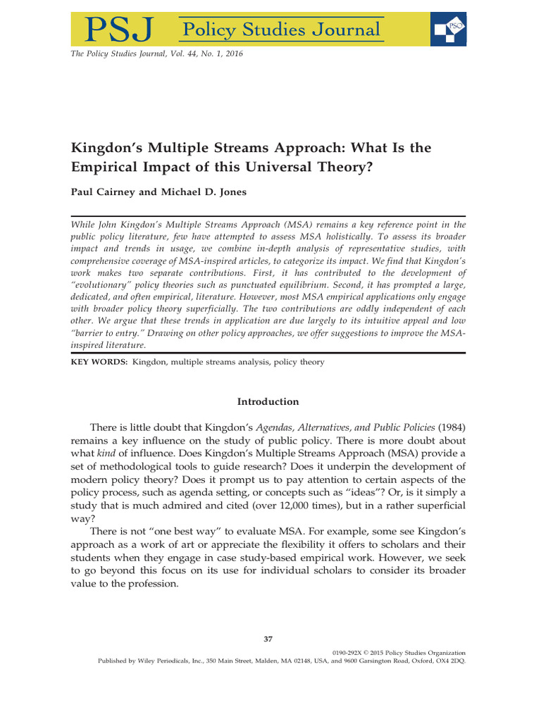 Kingdon's Multiple Streams Approach What Is The Empirical Impact of ...
