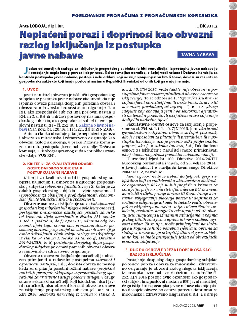 Neplaćeni Porezi I Doprinosi | PDF