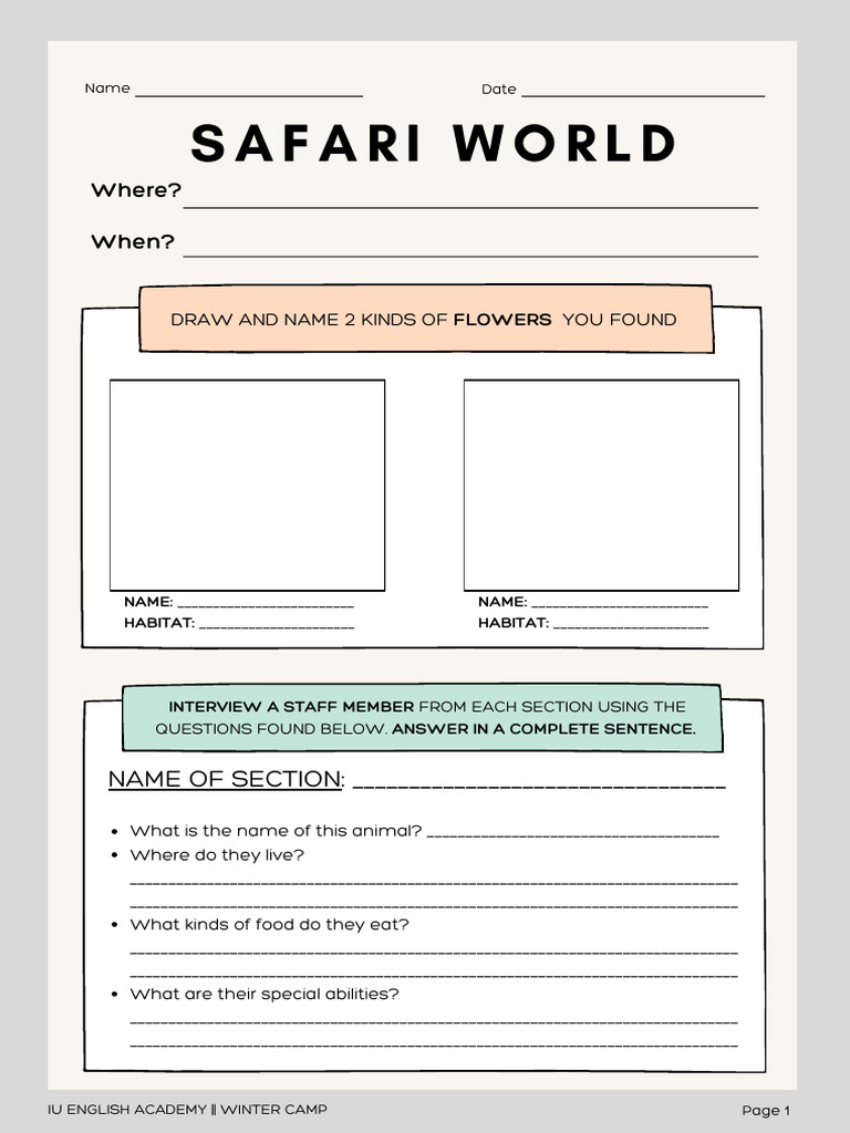 Safari Worksheet (Edited) | PDF