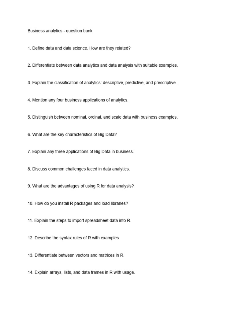 Business Analytics - Question Bank | PDF