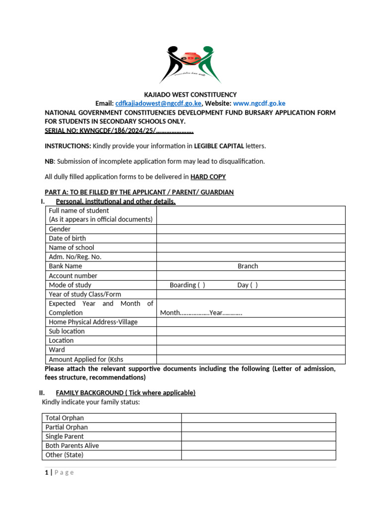 CDF Bursary Application Form SEC. Edited 2023. | PDF
