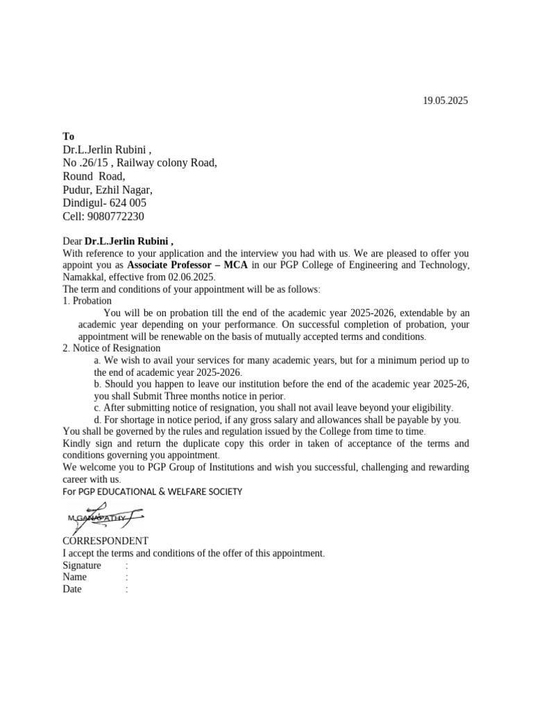 Dr. L.Jerlin Rubini Appoint | PDF