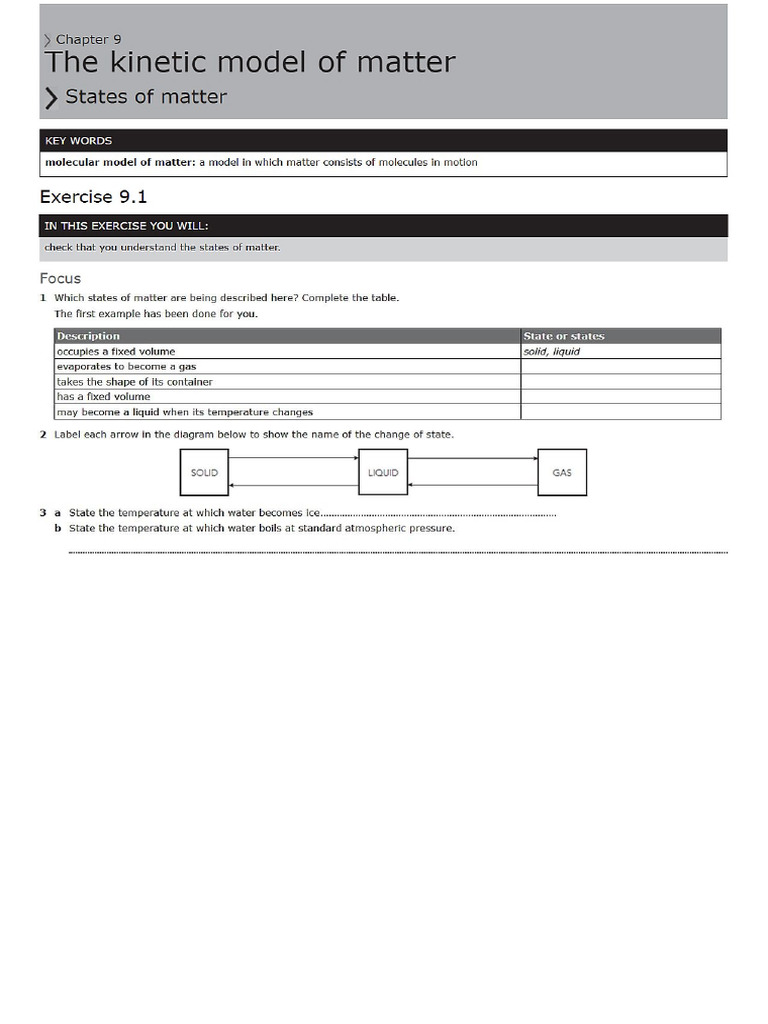Chapter 9 The Kinetic Particle Model of Matter | PDF | Gases | Temperature