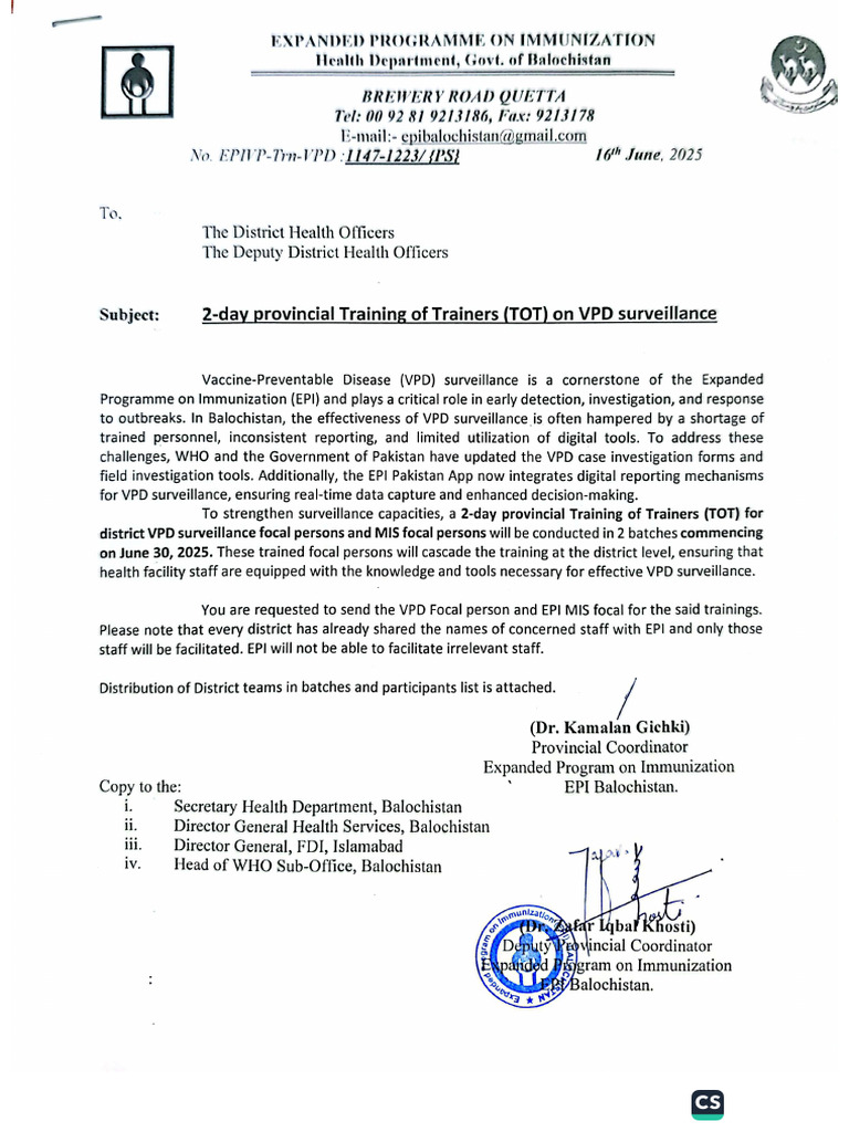 2 Days Prov. TOT On VPD Surveillance | PDF