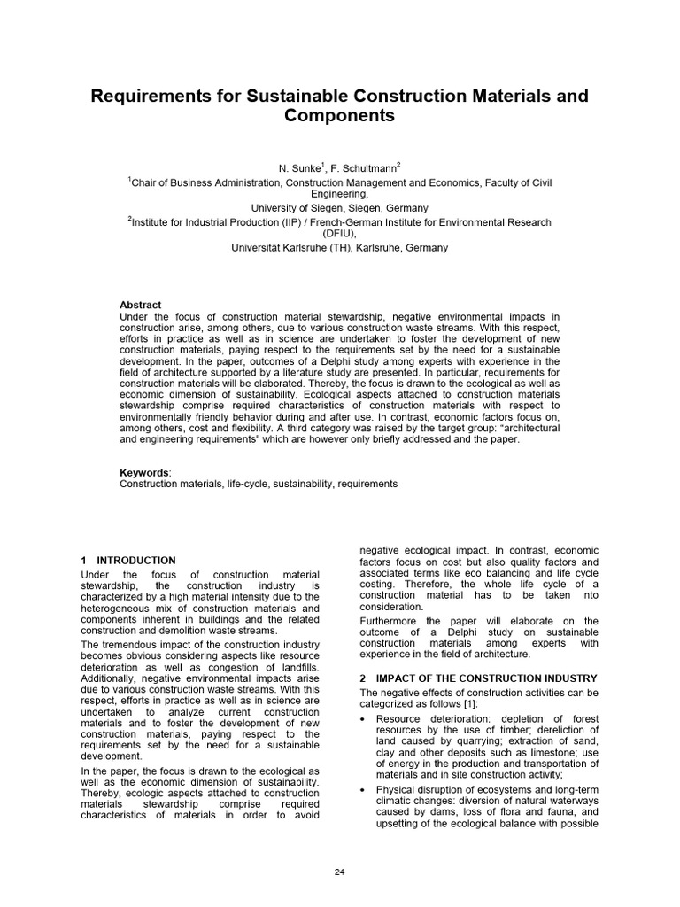 Requirements For Sustainable Construction Materials | PDF | Sustainability | Building Insulation