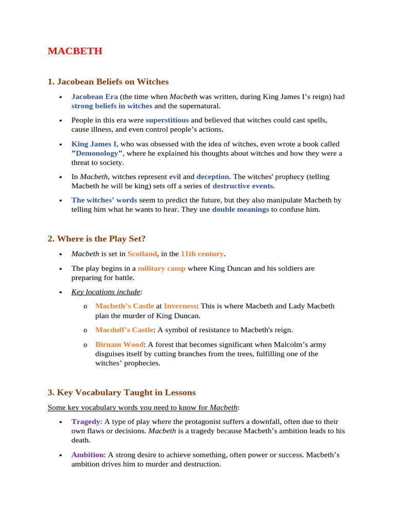MACBETH Revision Notes | PDF | Macbeth