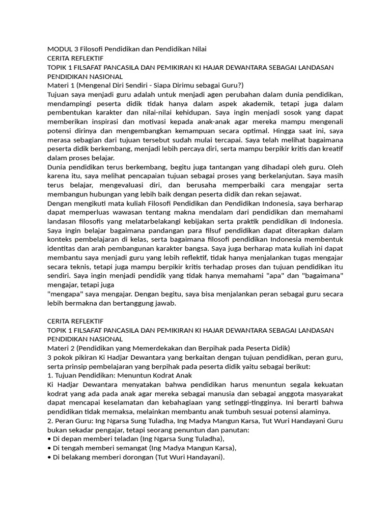 Cerita Refleksi MODUL 3 Filosofi Pendidikan Dan Pendidikan Nilai | PDF