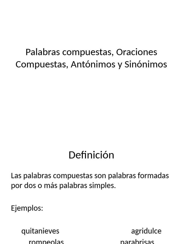 ES5 Palabras Compuestas, Oraciones Sinonimos y Antónimos. | PDF ...