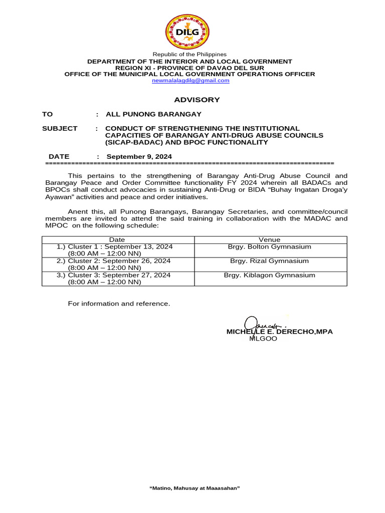 Final 0924 Memo Malalag Badac and Bpoc | PDF