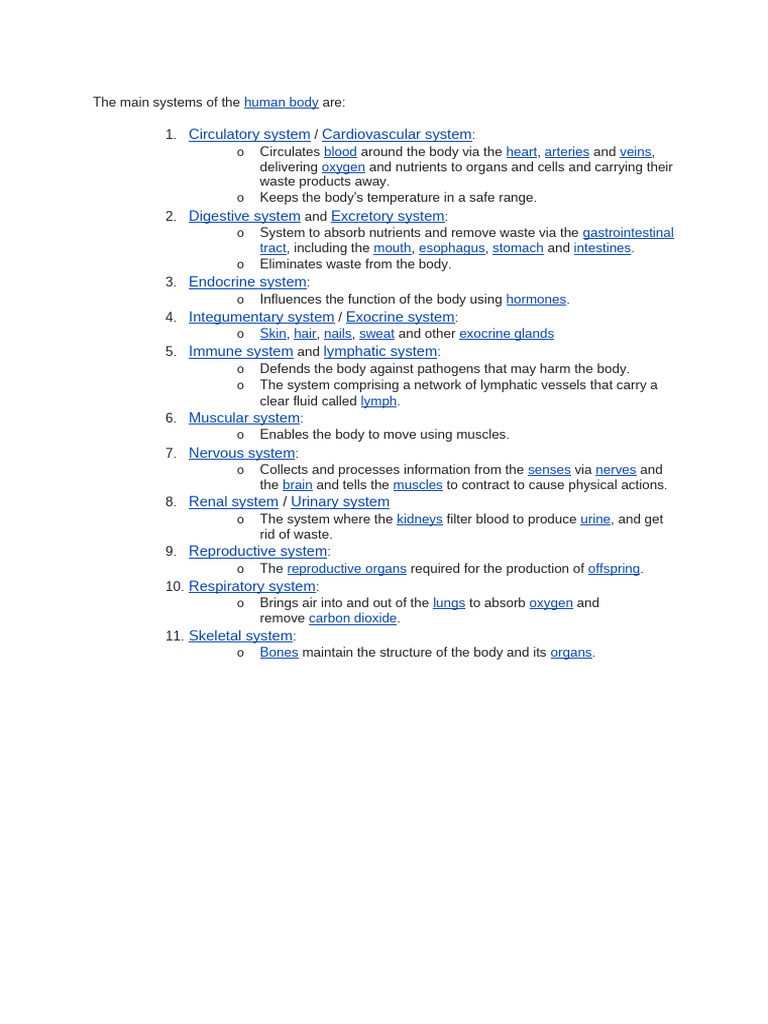 Overview of Human Body Systems | PDF