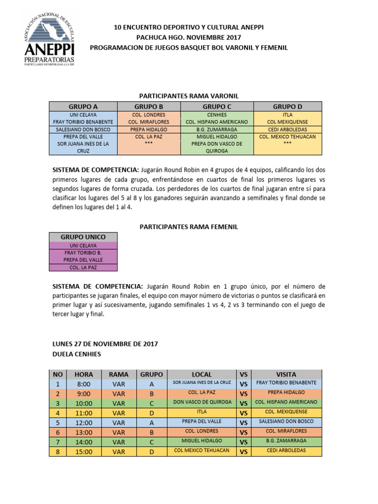 Horarios Definitivos Basquetbol | PDF