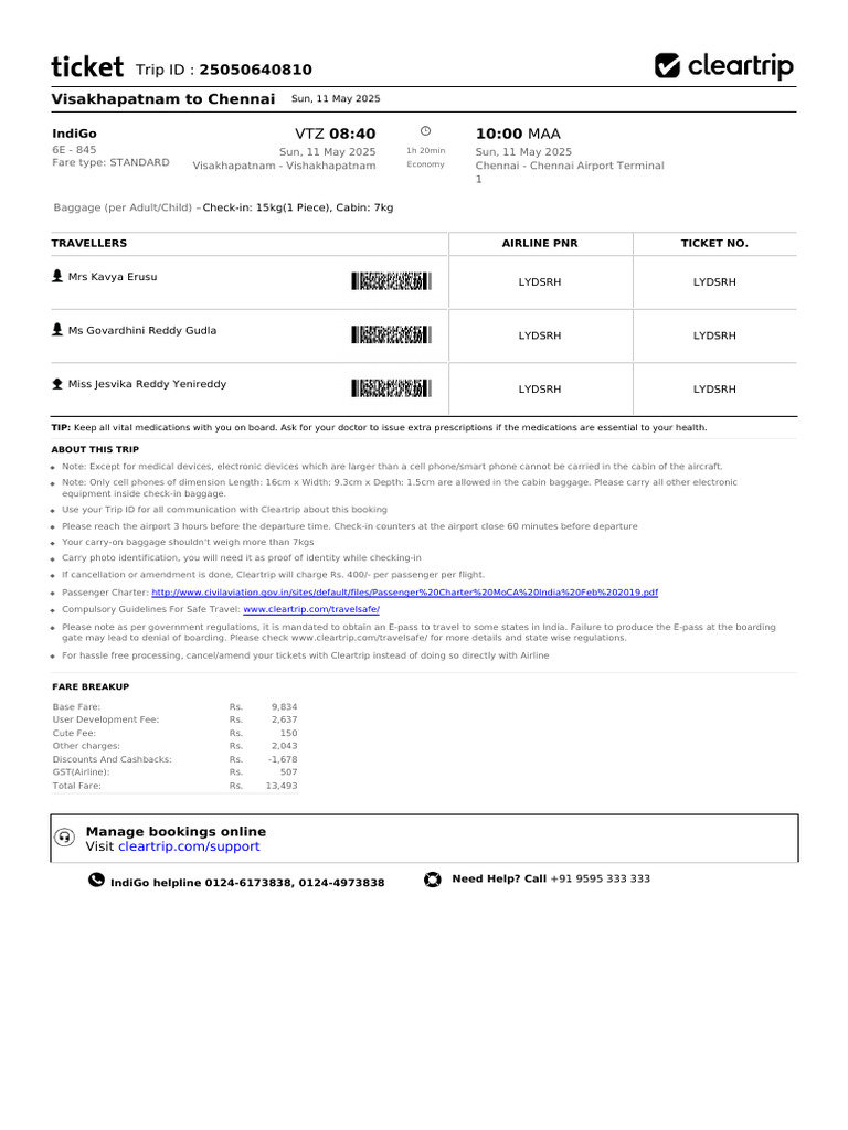 Cleartrip Flight E-Ticket | PDF | Aviation | Transport